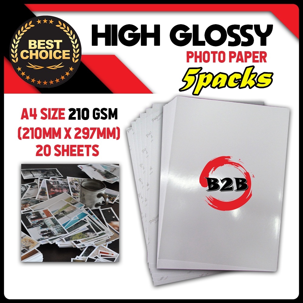 5 PACK 210GSM A4 Premium High Glossy Photo Paper (20 sheets) | Shopee ...