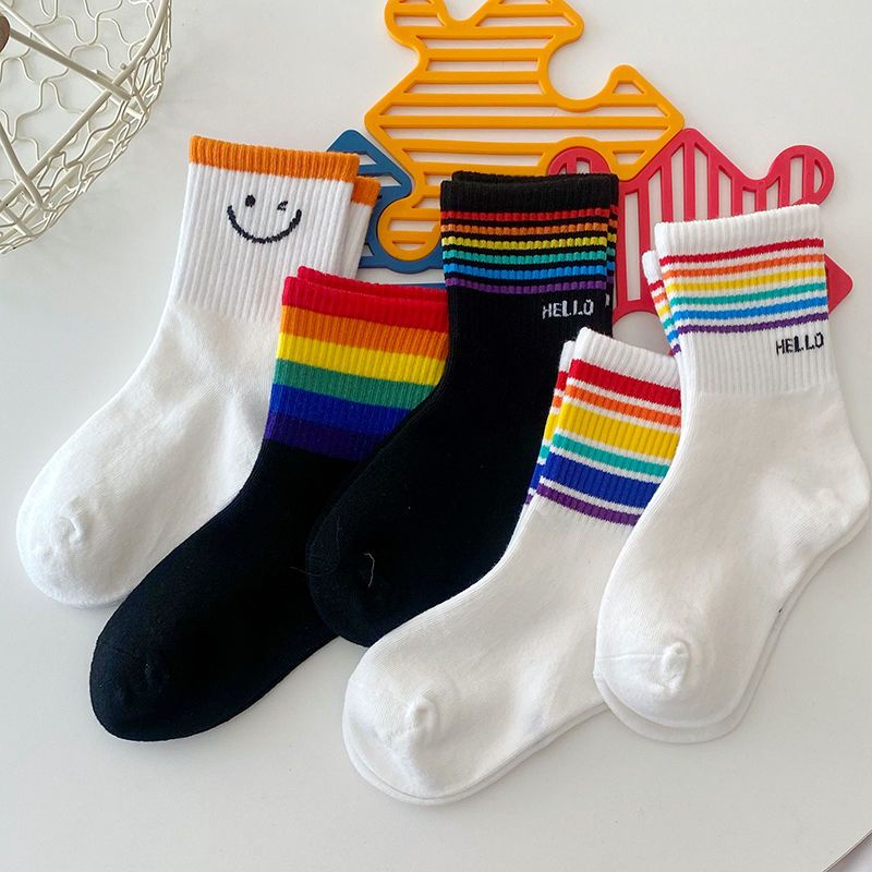 Ready Stock 0-9Y Children's Rainbow Socks Middle and Small Children's ...