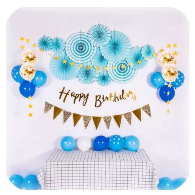 6 in 1 pack Light blue colour Paper fan flower decoration set birthday ...
