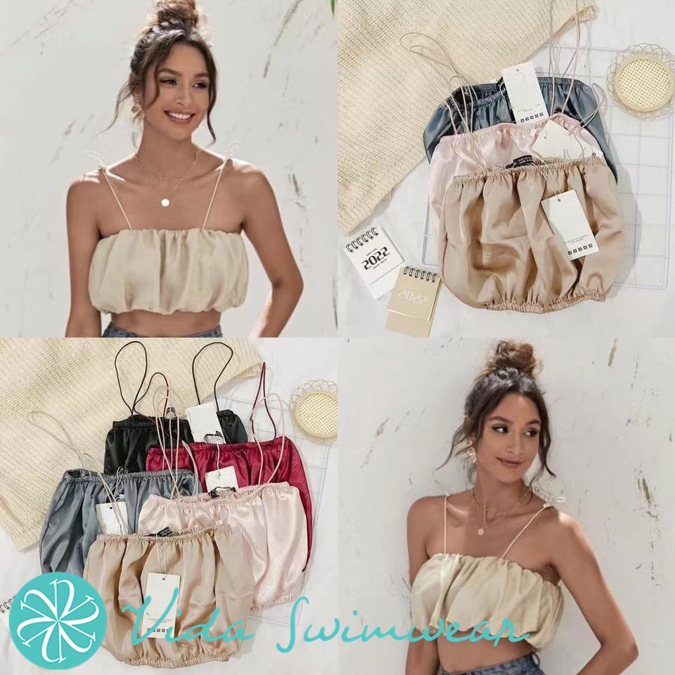 Silk Spaghetti Top Tube Crop Top | Shopee Philippines