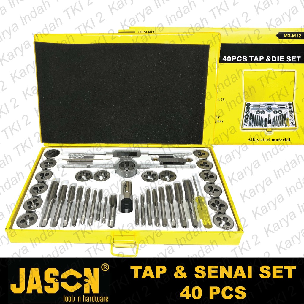 Tap and Die Set 40 PCS JASON Metric Tool Tap Senai Snai Bolt Premium M3 ...