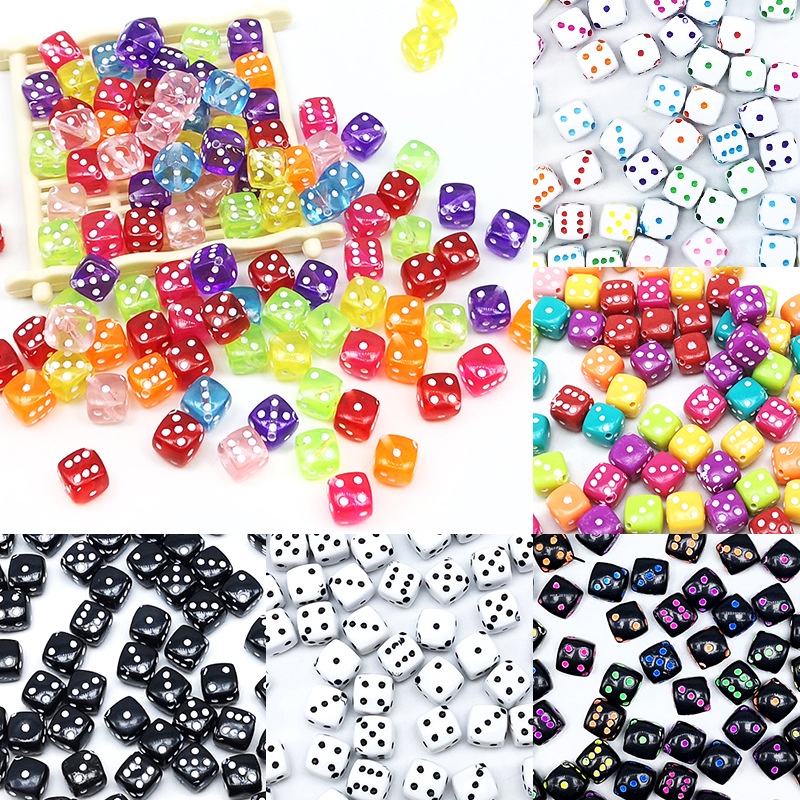 50pcs 8mm Acrylic Mahjong Dice Beads Diagonal Hole Dice Loose Beads diy ...