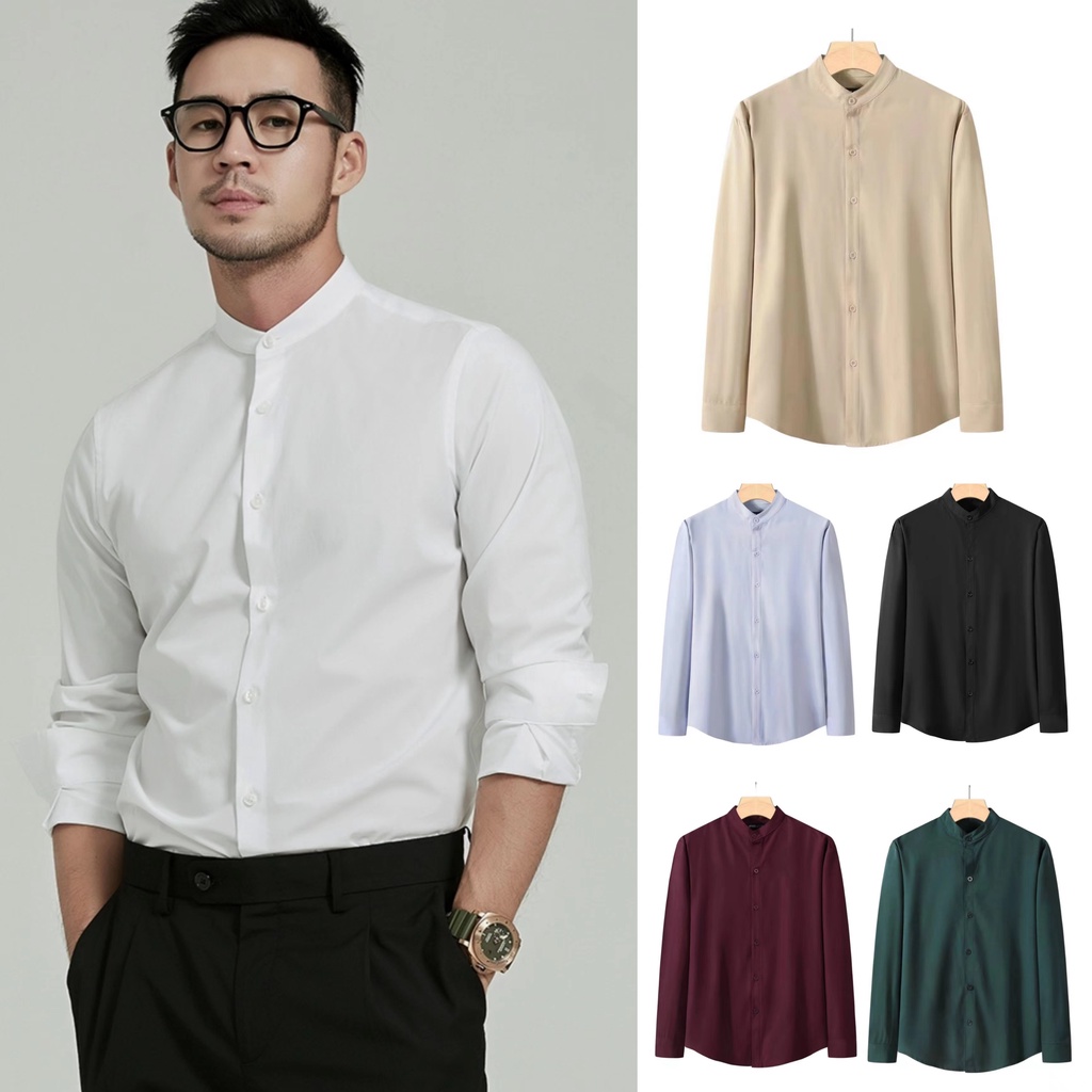 JL Classic x Huilishi Korean Polo for Men Chinese Collar Long Sleeve ...
