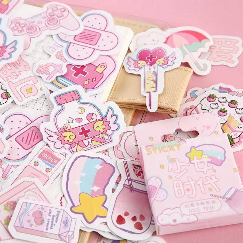 46 pcs in a Box Pink Girl Sticker Creativity Scrapbook Design ...