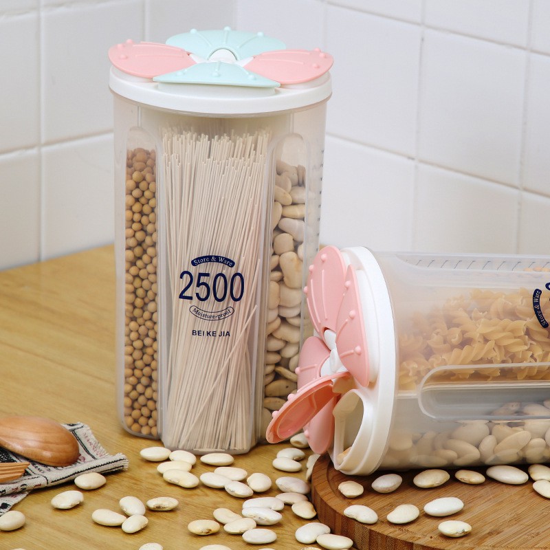 4 Grid Compartment Storage Containers, Cereal and Dry Food 2500ML ...