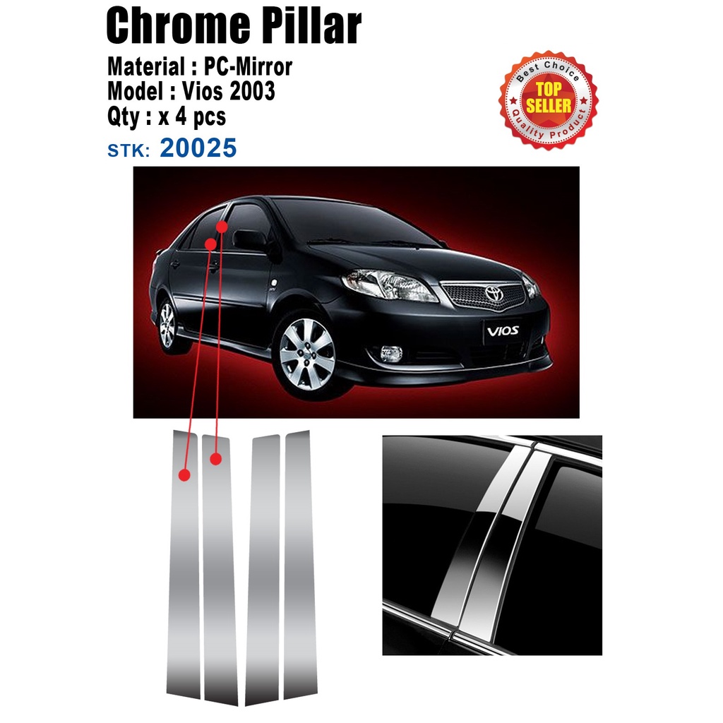 Toyota Vios 2003-2006 Chrome Pillar (4 PCS) | Shopee Philippines