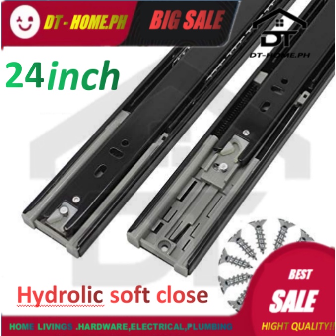 Soft Closing Push Open Hydraulic Drawer Full Extension 3 Fold Drawer Slide Guide Rail 1 Set