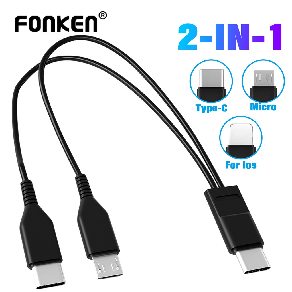 Fonken 2 In 1 USB/Type C Cable to Micro USB/iOS Short Charger Cable For ...