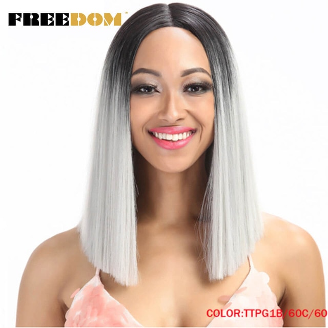 Freedom Straight Synthetic Lace Front Wig 14 Inch Bob Ombre Red Blond ...