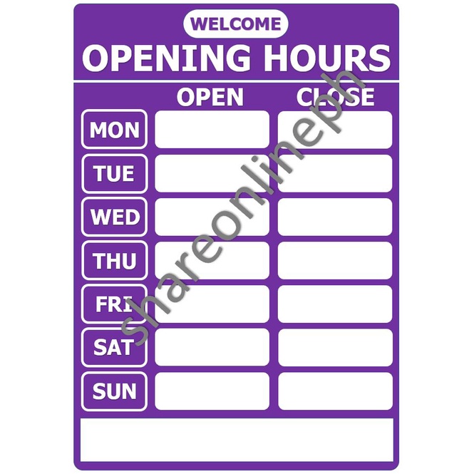 Laminated Signages | Opening Hours | Signage | Business Hours | Sign ...