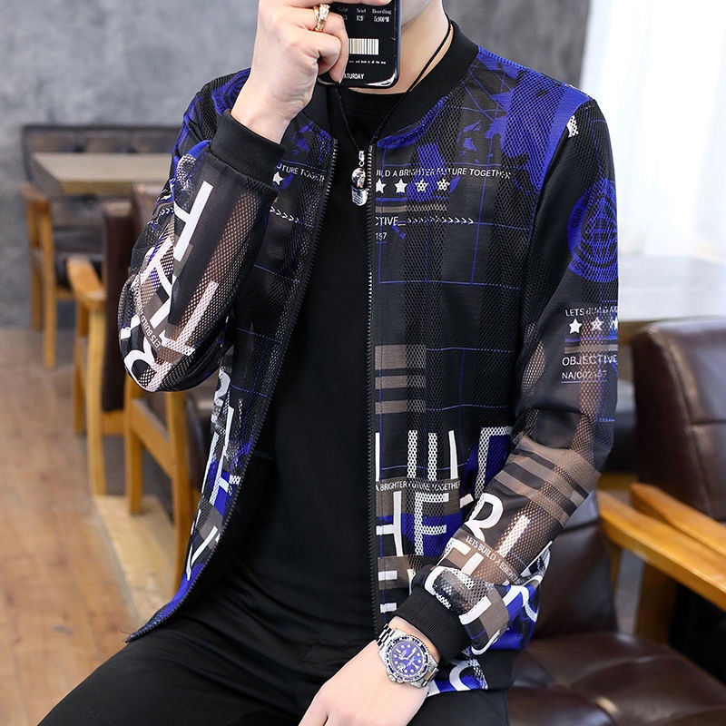 Pierced Transparent Bomber Jacket Men Sun Protection Clothing ...