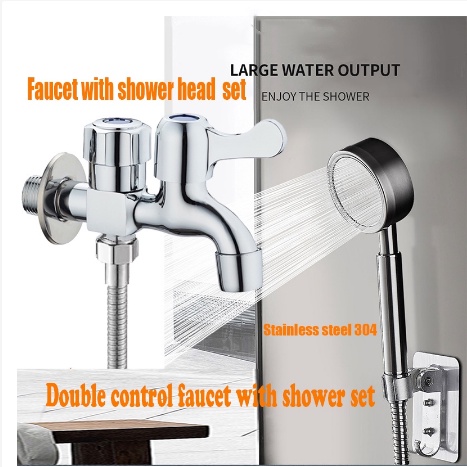 2 Way Faucet With Shower Head Set Stainless Steel Tow Taps For Shower ...