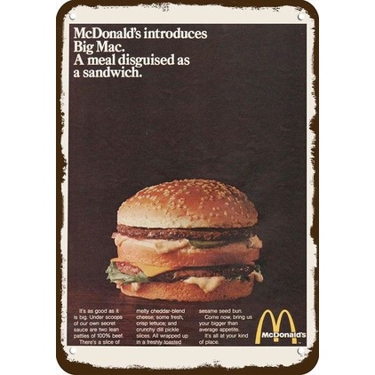 1968 Mcdonald's Restaurant Introduces Big Mac Vintage Look Replica ...
