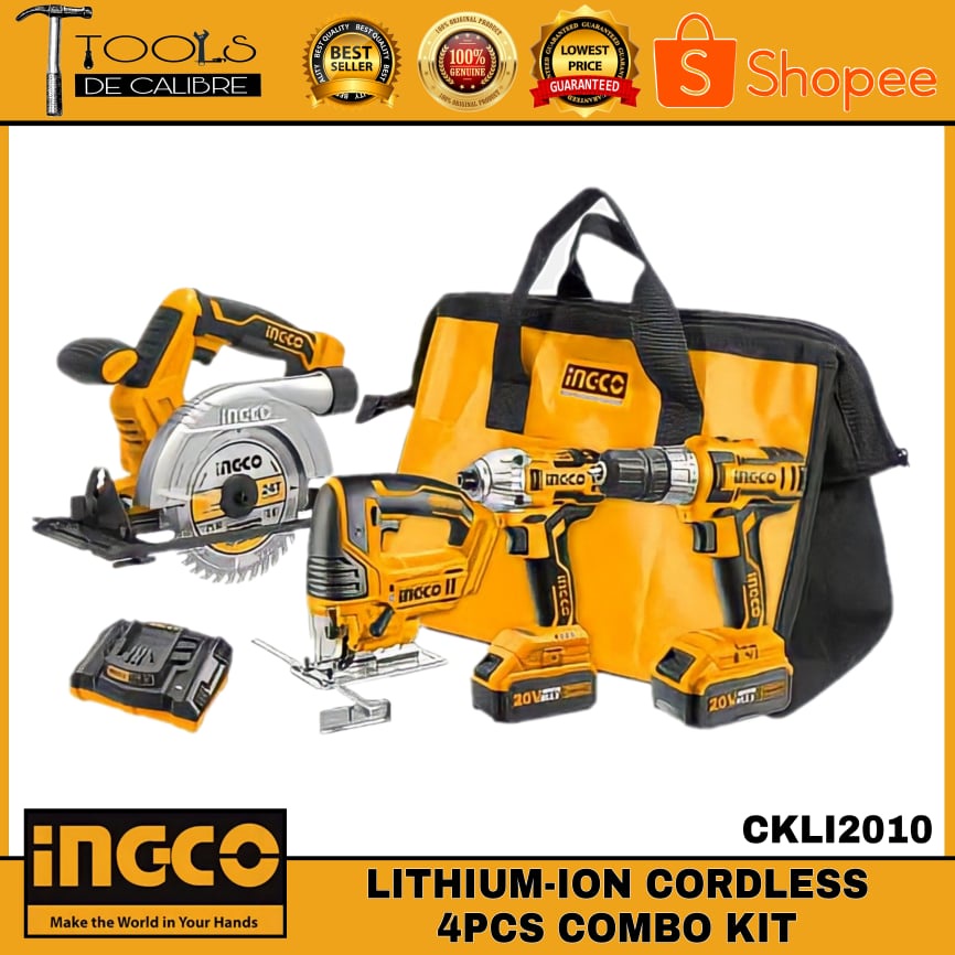 INGCO Lithium-Ion Cordless 4PCS COMBO KIT (CKLI2010) | Shopee Philippines