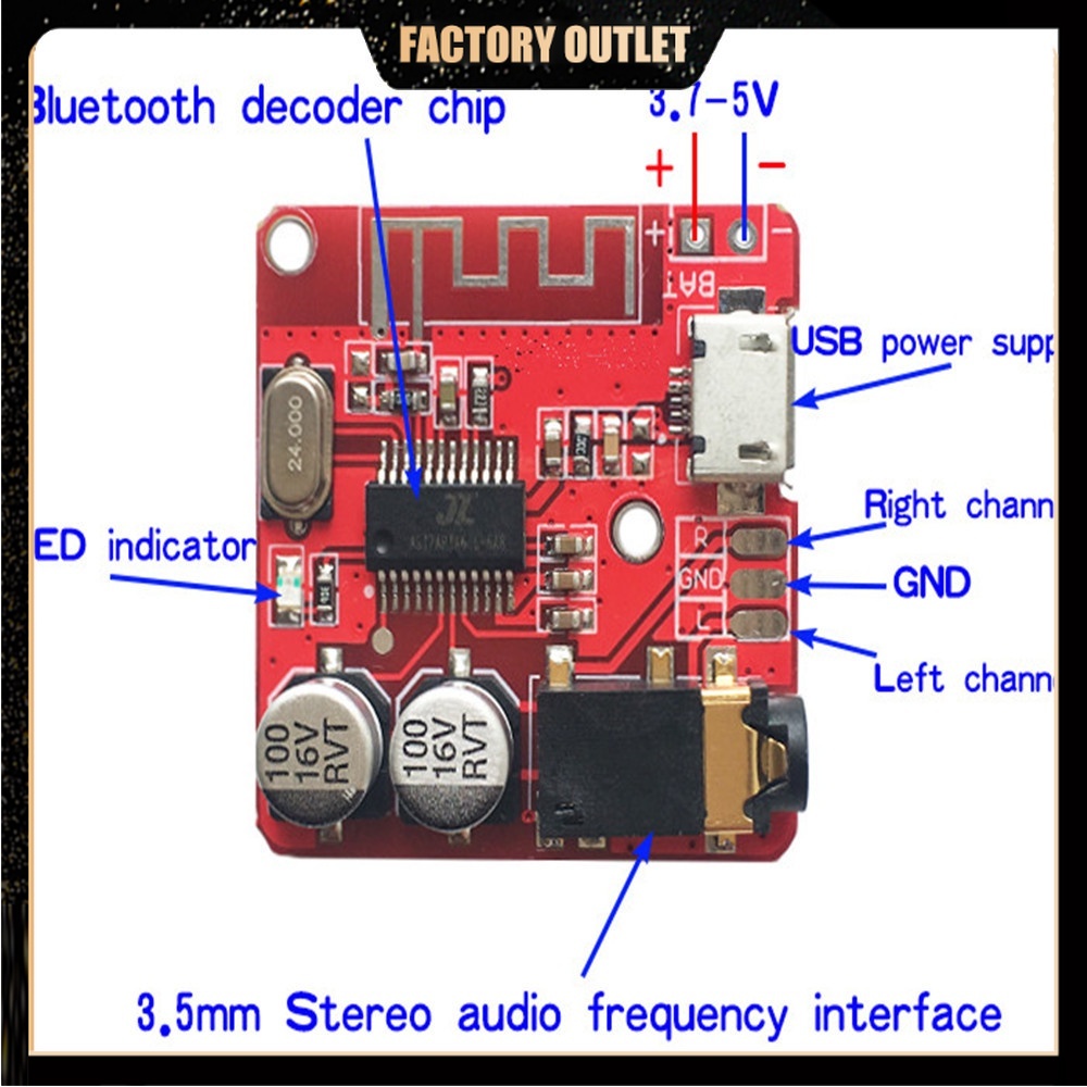 3W 5V Mini Bluetooth 5.0 4.1 Audio Receiver Board MP3 Decoder Amplifier ...