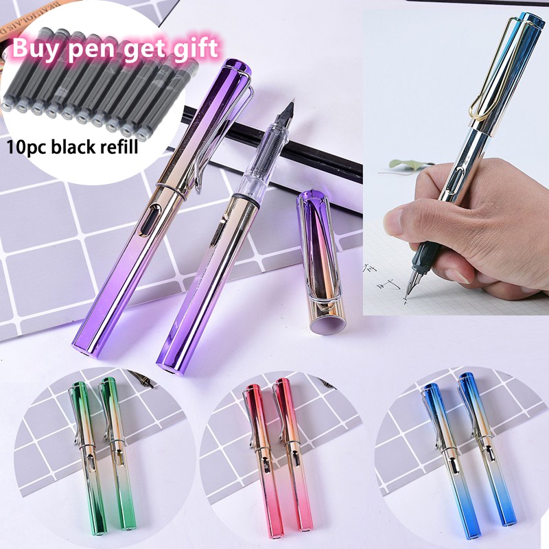 10pcs Free Refill Fountain Pen Fine Nib Calligraphy Signature School ...