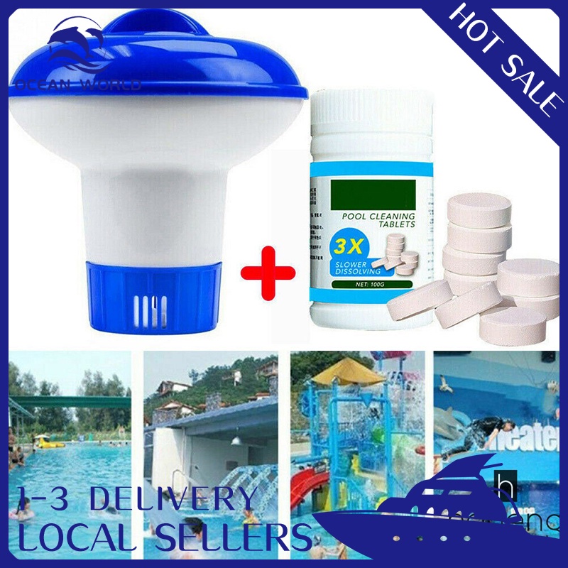Pool Cleaning Float With 100pcs Purifier Tablets Swimming Pool Chlorine ...