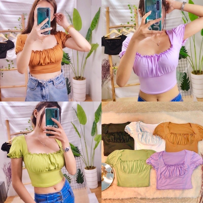 OLIVIA Knitted Ruffled Bust Top | Shopee Philippines