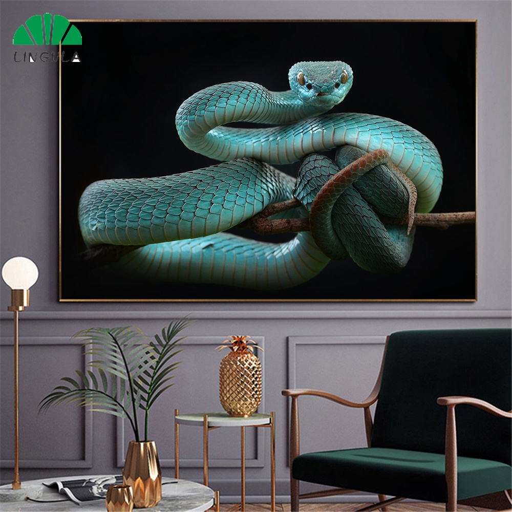 Blue Snake Poster Nordic Animal Canvas Prints Black Painting Snake ...
