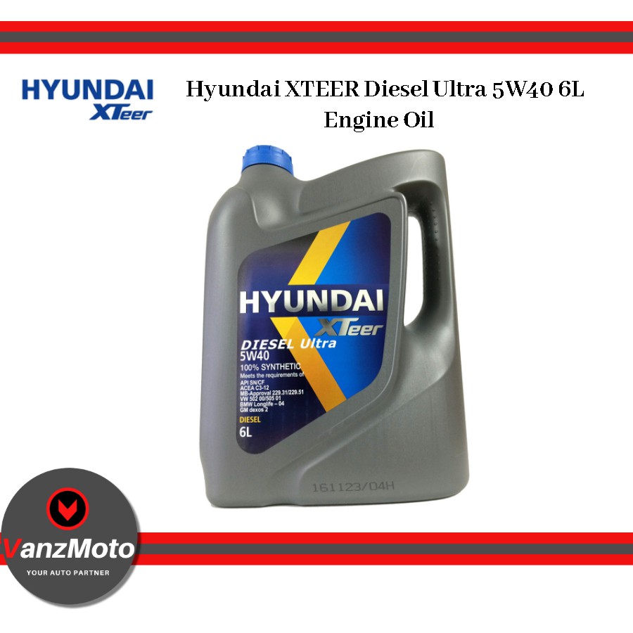 Hyundai XTEER Diesel Ultra 5W40 Engine Oil (6L) | Shopee Philippines