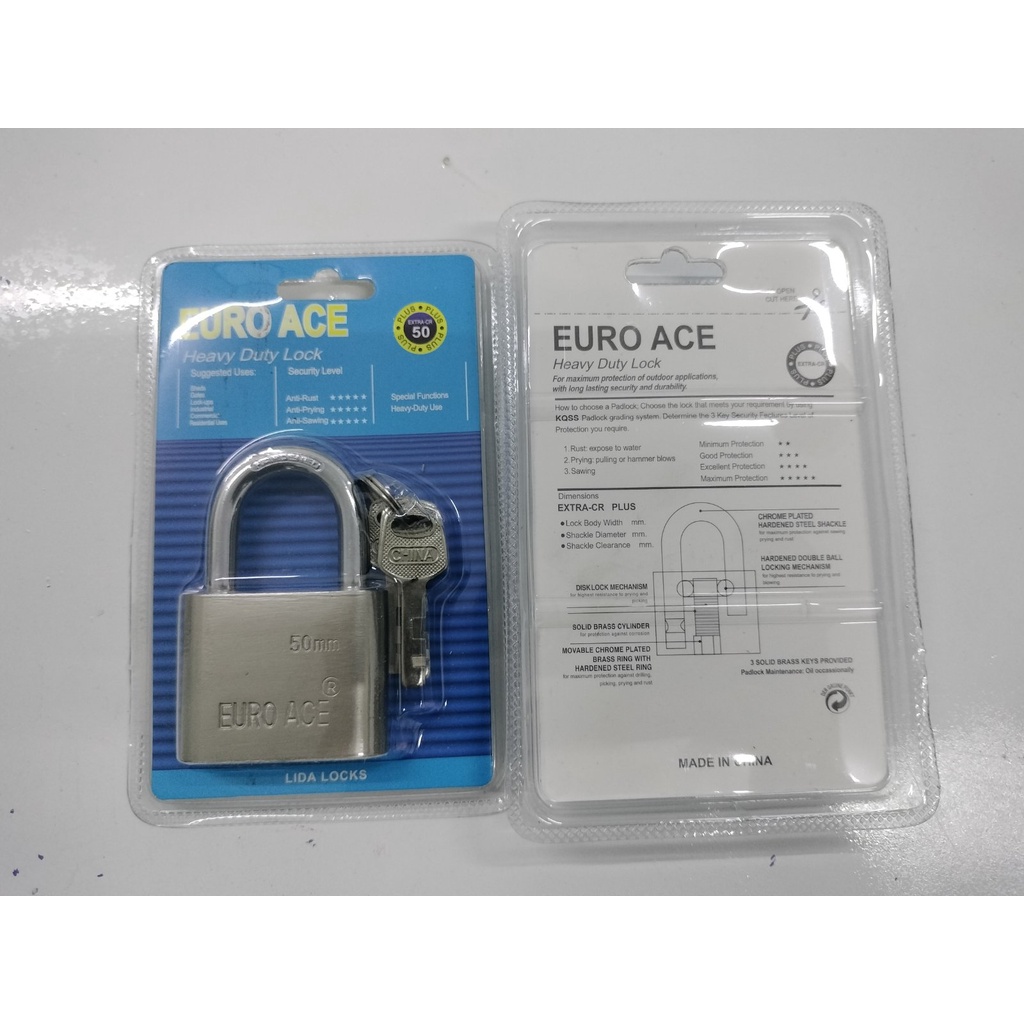 EURO ACE High Quality Hardened Steel Padlock LONG/SHORT(1SET/3KEY)(2017 ...