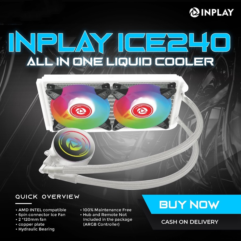 ⊙Brand new！INPLAY Liquid Cooler ICE240 RGB CPU AIO OOLER BLACK White ...
