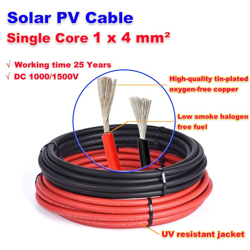 Single Core 4mm² Solar Cable DC Cable PV Cable Pure copper tinnedfor ...