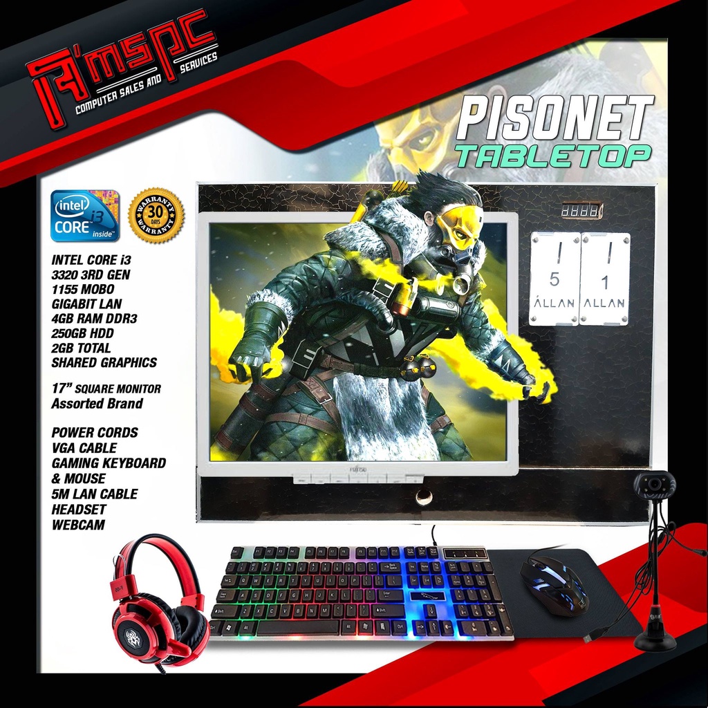 Tabletop pisonet Intel i3 3rd Gen 17"monitor 4gb ram ddr3 250GB HDD ...