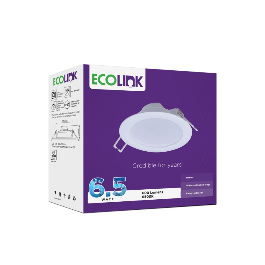 PUTIH Ecolink LED DOWNLIGHT LIGHT 6.5W 6.5W DN020B 3.5 INCH D90 220V ...