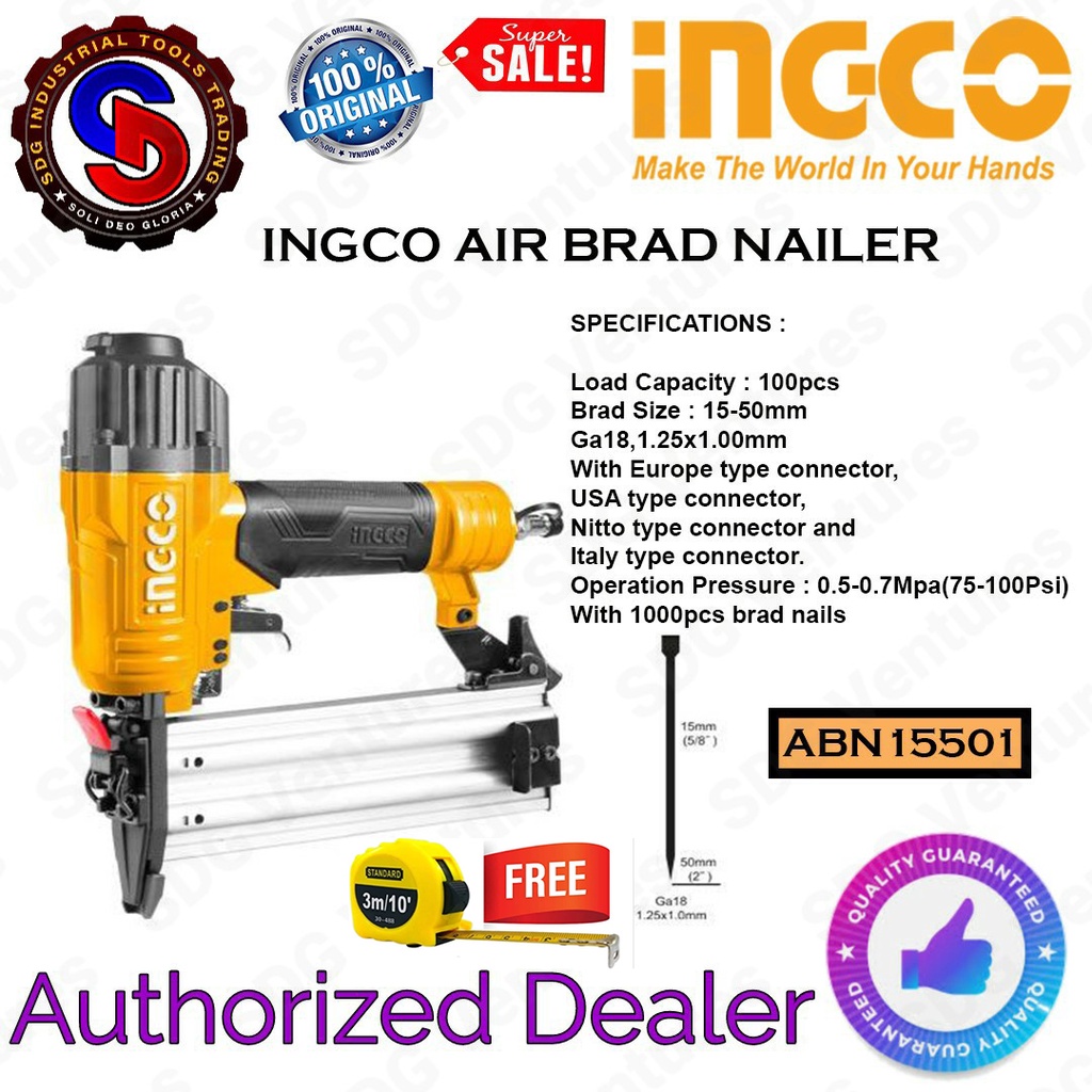 INGCO Air Brad Nailer (ABN15501) / 2-in-1 Air Brad Nailer (ACN50401 ...