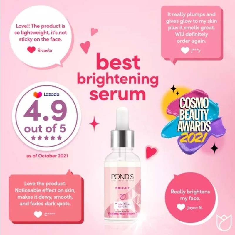 POND's Bright Triple Glow Skin Brightening Facial Serum for Gluta-Boost ...