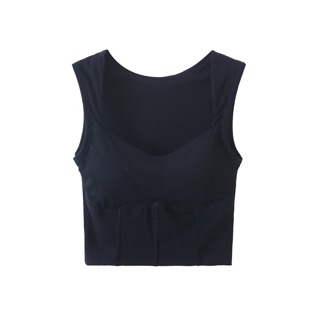 08318 Vintage Plain Square Neck Outer Vest Sexy Hot Girl Low Cut Open