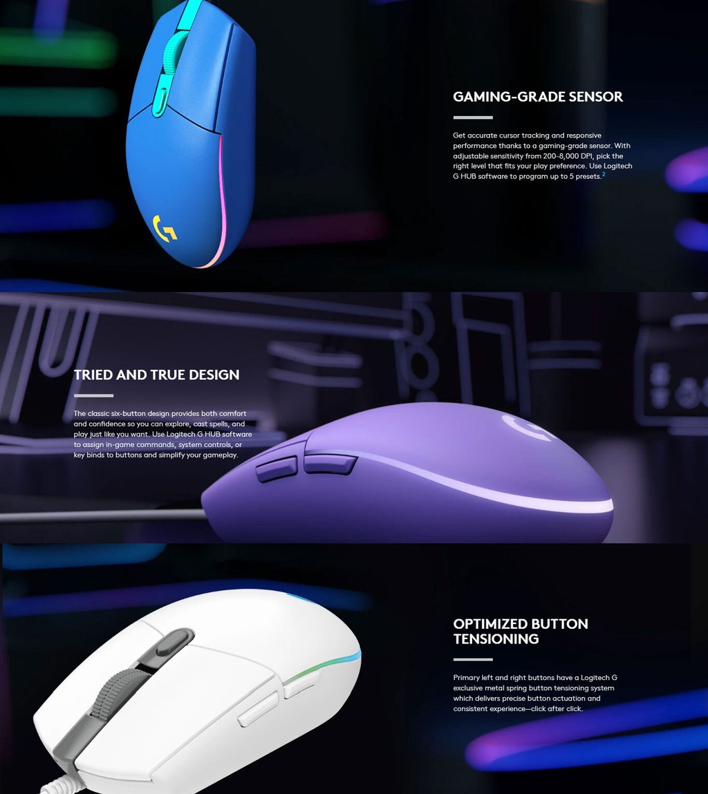 Logitech G203 2nd Gen 8,000 DPI, LIGHTSYNC RGB Wired Gaming Mouse ...
