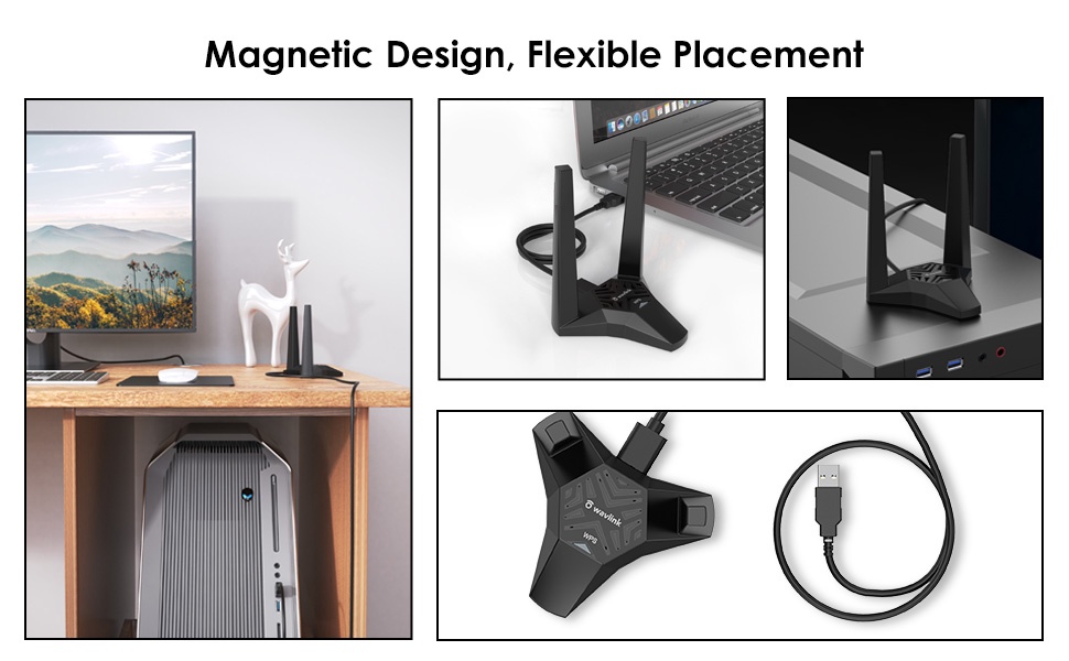 WAVLINK AC1300 USB 3.0 Wireless Adapter Dual Band 2.4G 5G High Gain Dual 3dBi Antennas Network ...