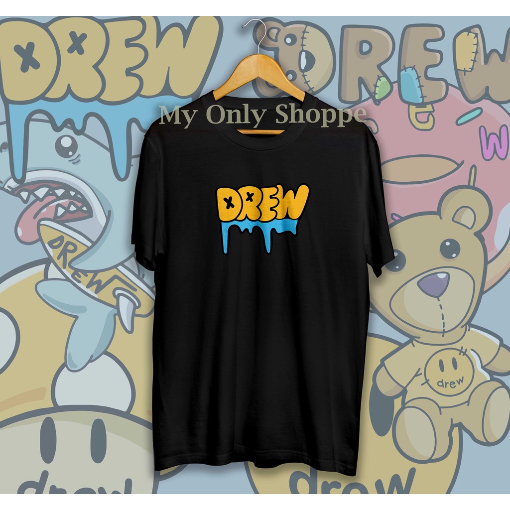 DREW Smiley Shark Bear Mushroom T-shirt Black Tee Cotton Drew House ...