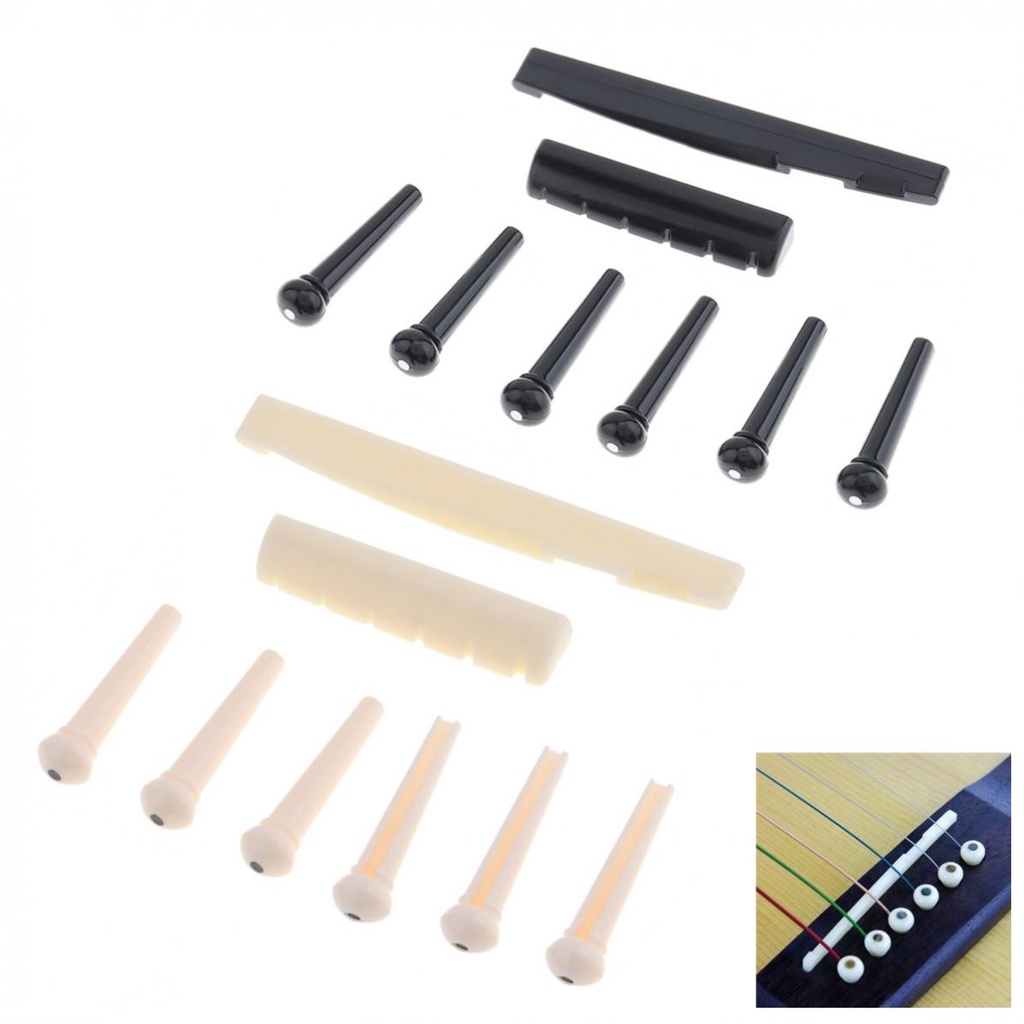 ABS Guitar Bridge Pins & Bridge Nut Saddle Set for Folk Acoustic Guitar ...