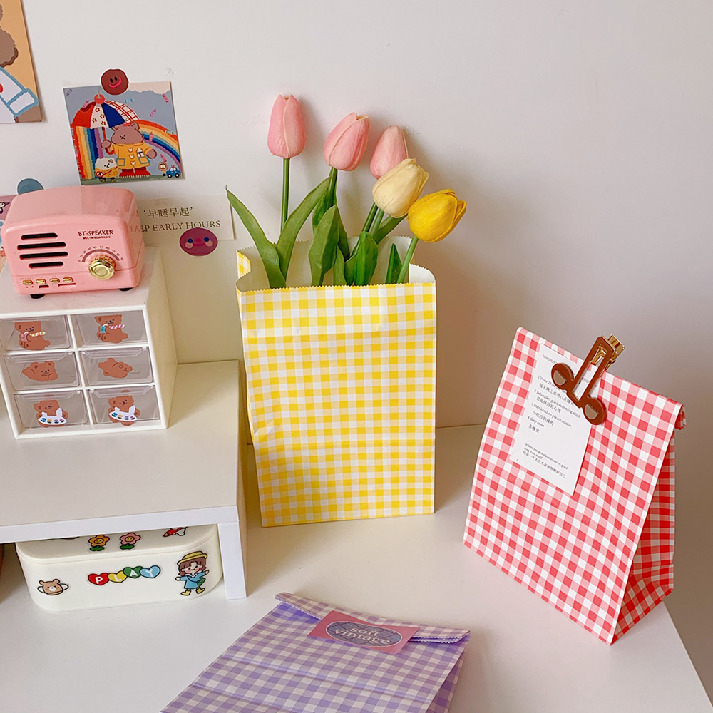 Colorful Lattice Kraft Paper Packaging Bag Gift Cute Storage | Shopee ...