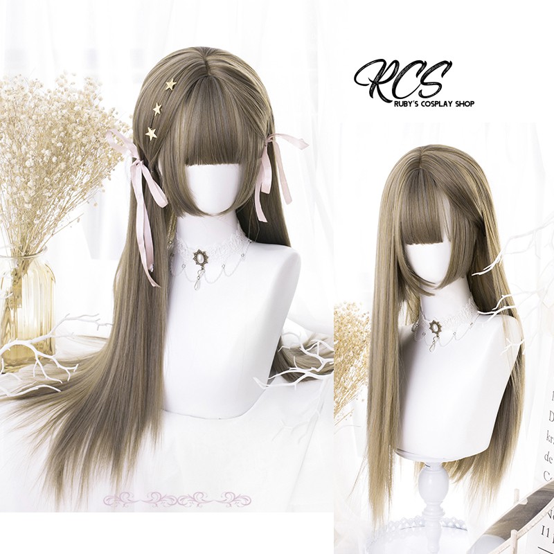 Japanese/Harajuku/Korean/Cosplay Wig - 70cm Olive Beige Hime-Cut Wig ...