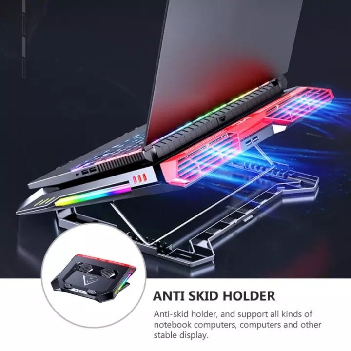 RGB Gaming Laptop Cooler Adjustable Notebook Stand 4500 RPM Powerful ...