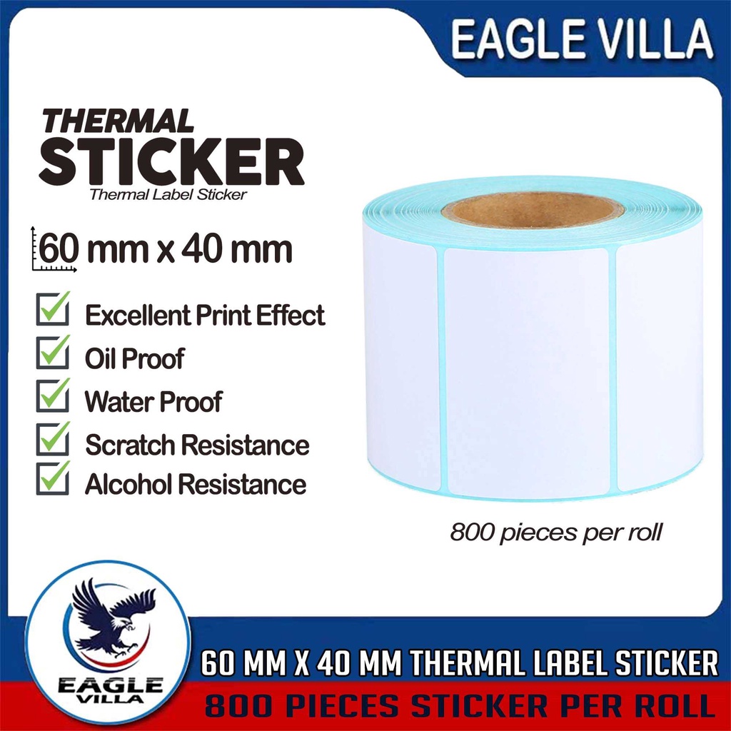 Eagle Villa 60mmx40mm Thermal Label Barcode Sticker Paper 800PCS/Roll ...