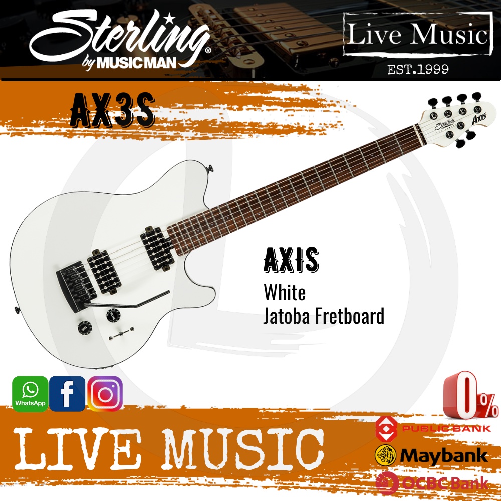 Sterling by Music Man Axis AX3S Electric Guitar, White with Black ...