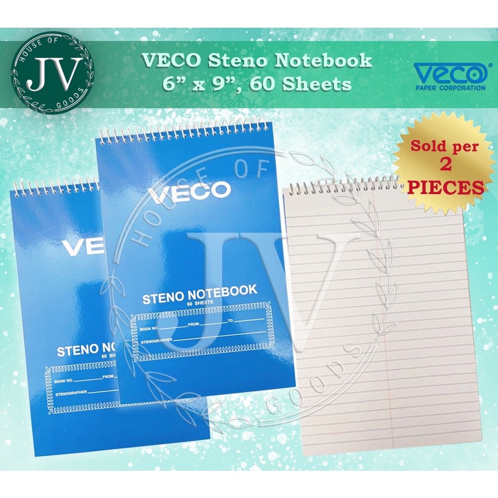 2pcs Veco Steno Notebook Top Spiral (6"x9") | Shopee Philippines