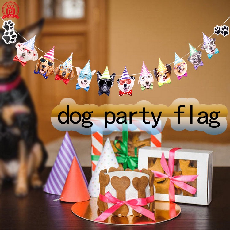 Dog birthday party party pull flag pet birthday decoration pull flower ...