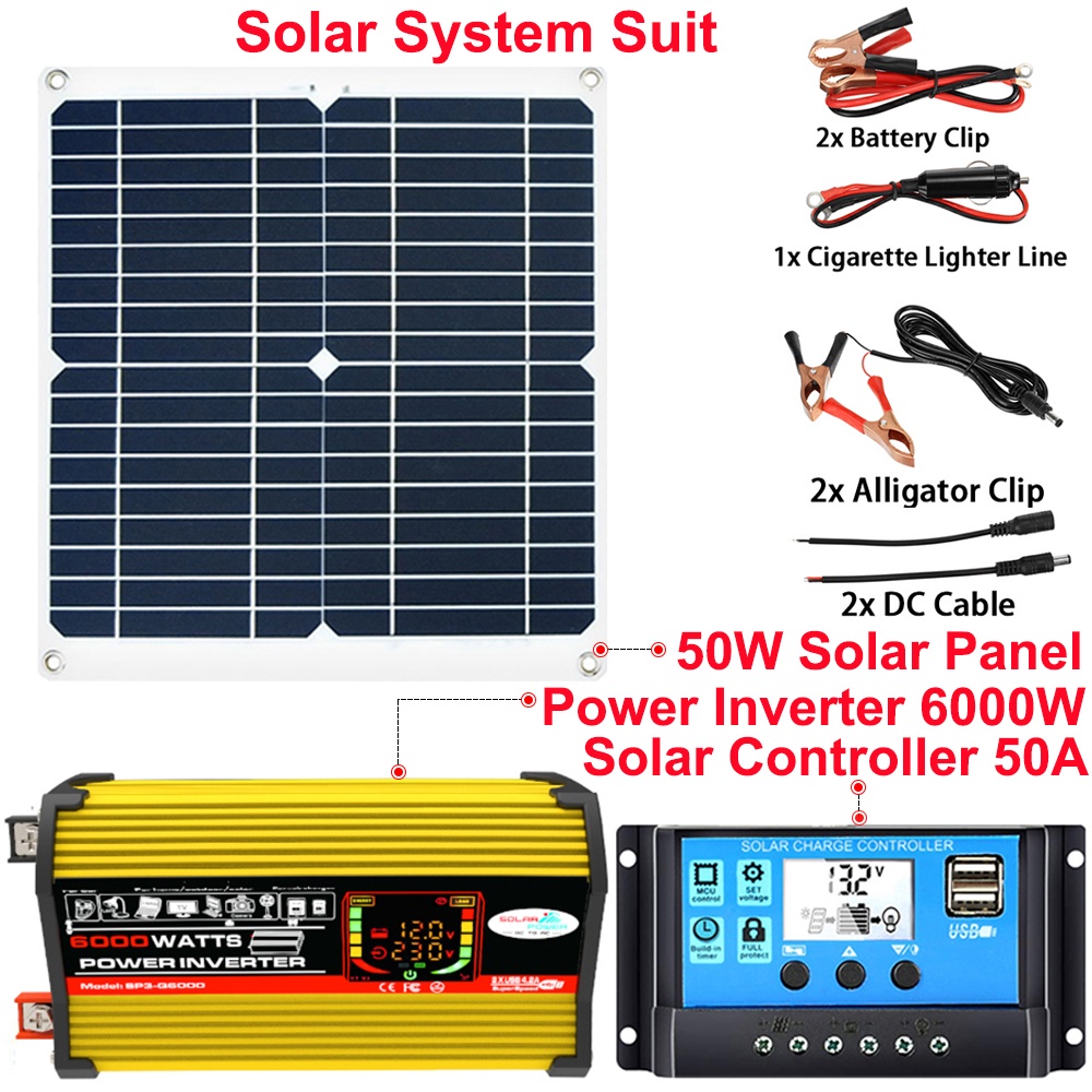 HAOSONG Solar Power System Suit 6000W Power Inverter+50W Solar Panel+ ...