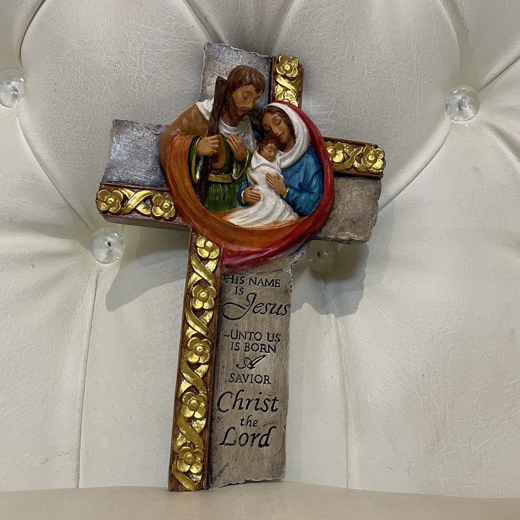 Gray Holy Family 3D Hanging Cross 13 x 1 x 19 cm - His Name is jesus ...