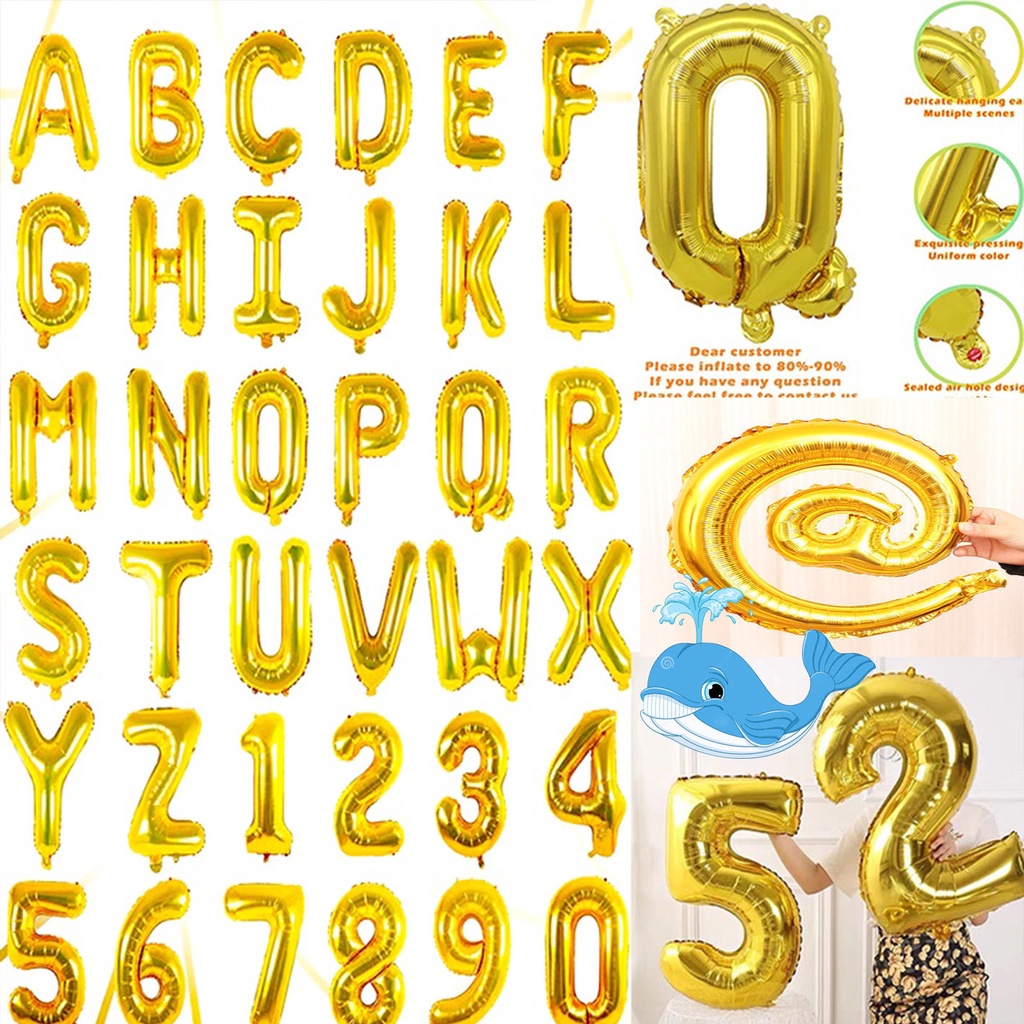 16 Inch A-Z Gold Letter Balloon Number Birthday Balloons Party Supplies ...