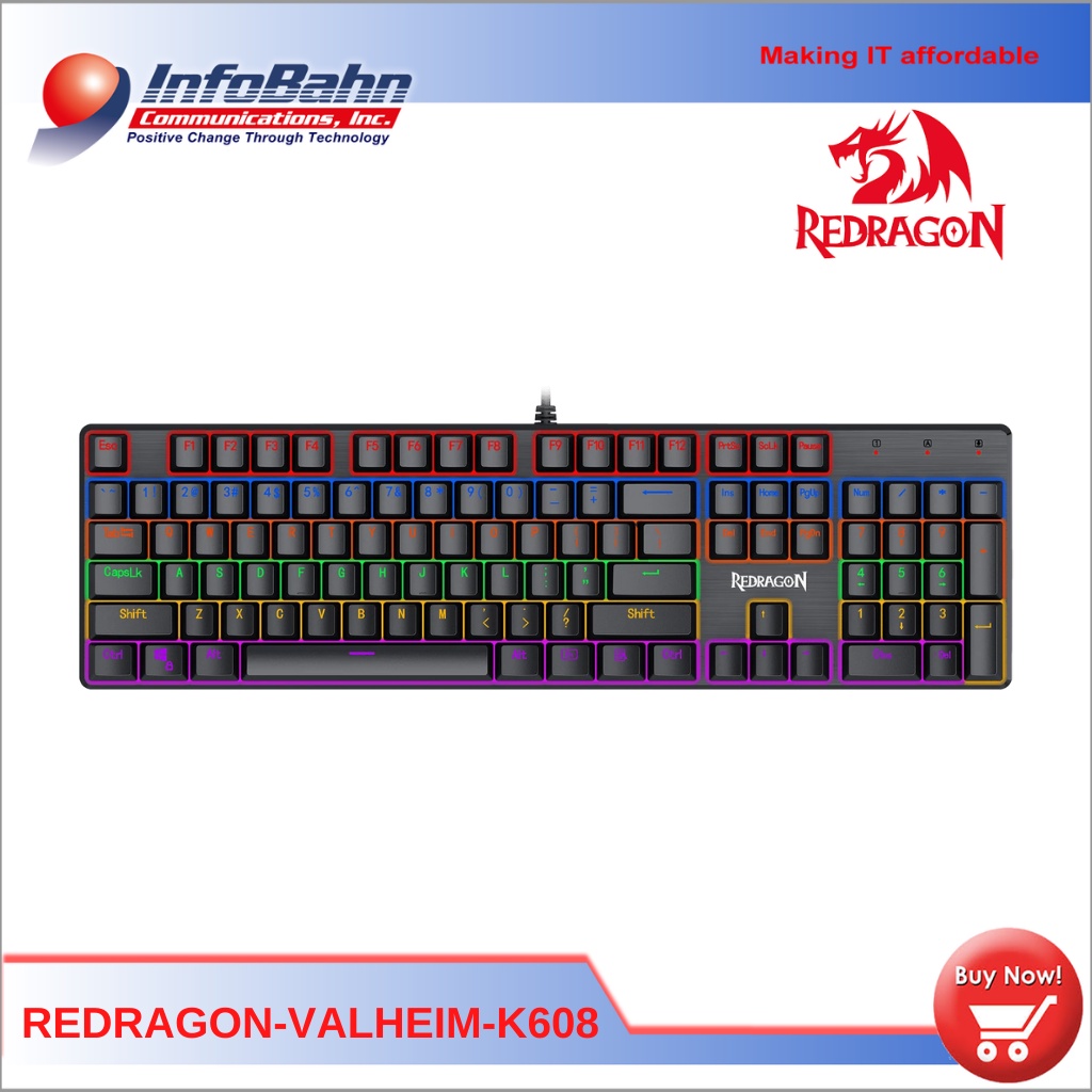 Redragon K608 Valheim Rainbow Gaming Keyboard, 104 Keys Nkro Mechanical Keyboard Infobahn ...