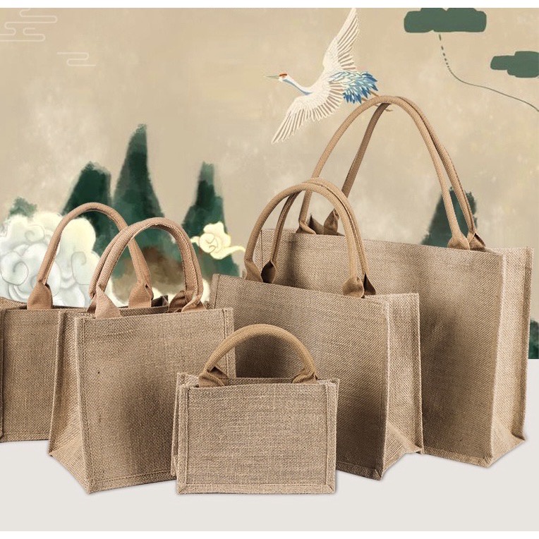 Diy hand-painted linen Abaca bag Jute bag muji handbag portable ...