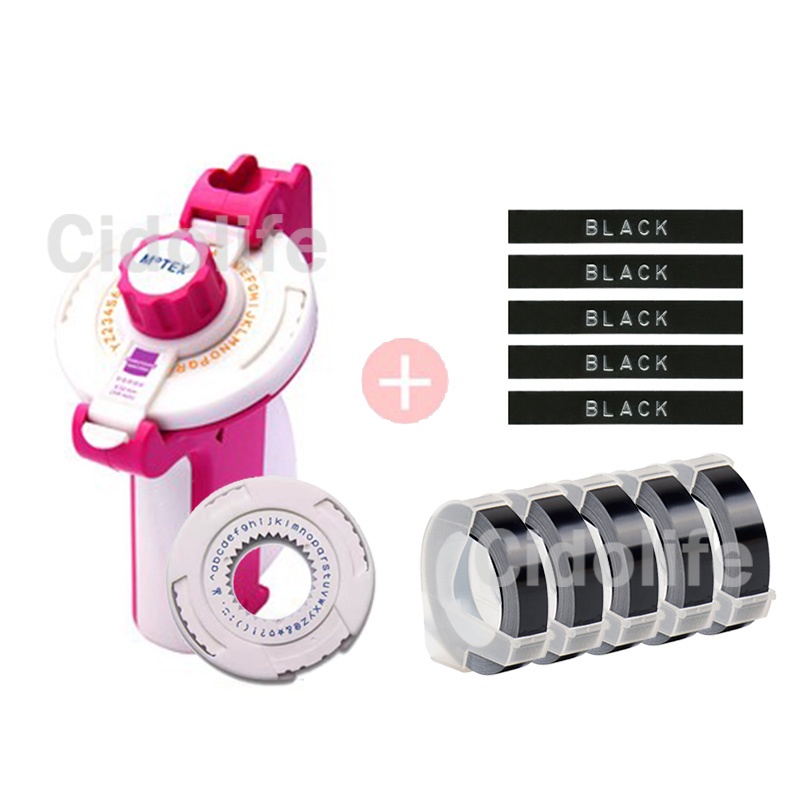 Motex Embossing Label Maker E-202 e202 + 2 Wheels + 6 Refill Tapes ...