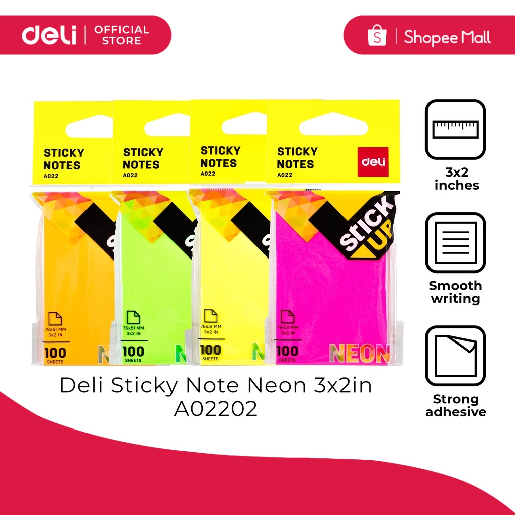 Deli A02202 Sticky Note Neon or Neon Sticker Pad 3x2in (1PC) [752539826 ...